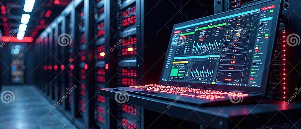 Modern Data Center Rackmount Console with LED Lighting Realistic 3D ...