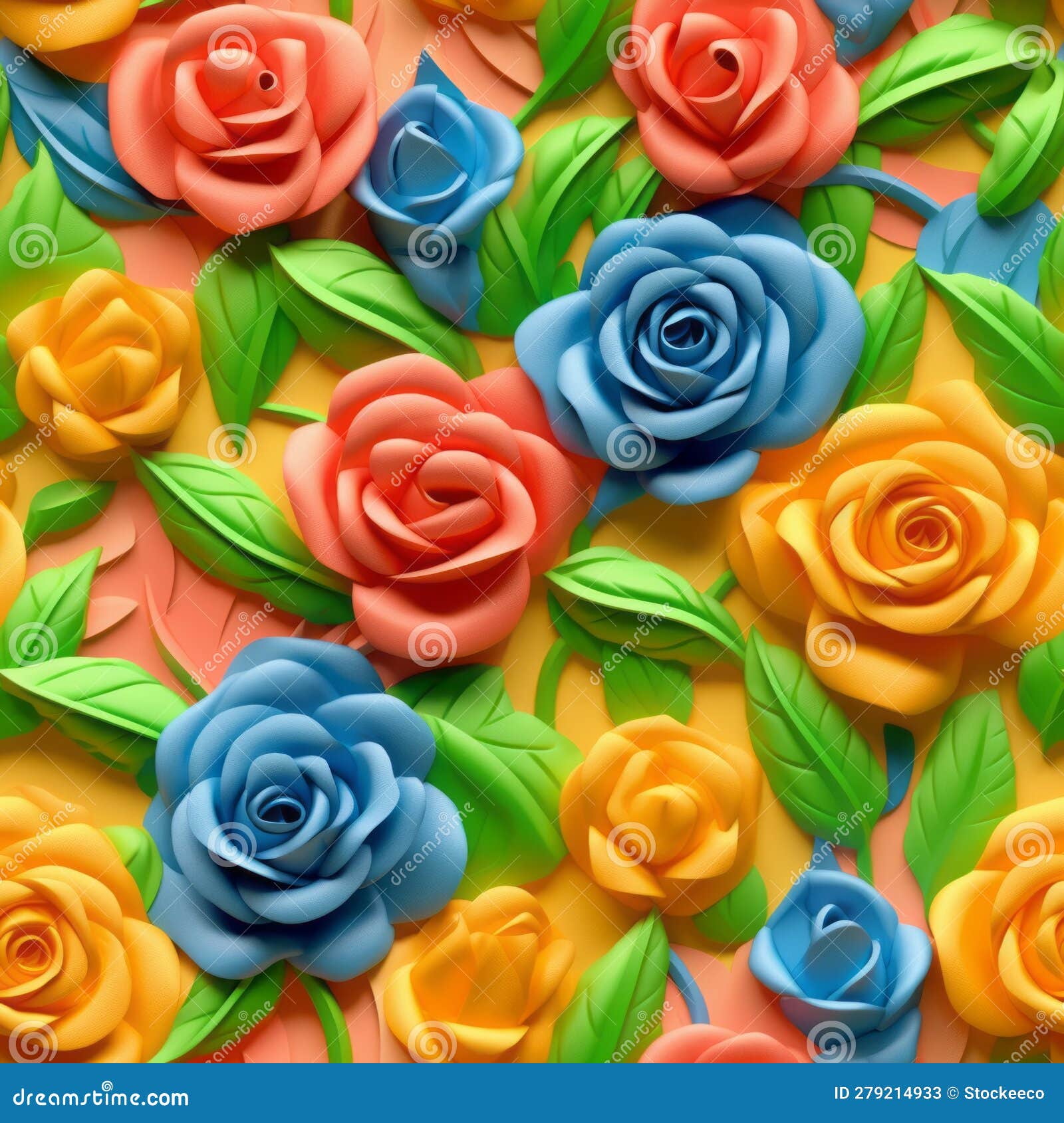 Embossed Multi-coloured Roses and Rosebuds 3d Stock Illustration ...