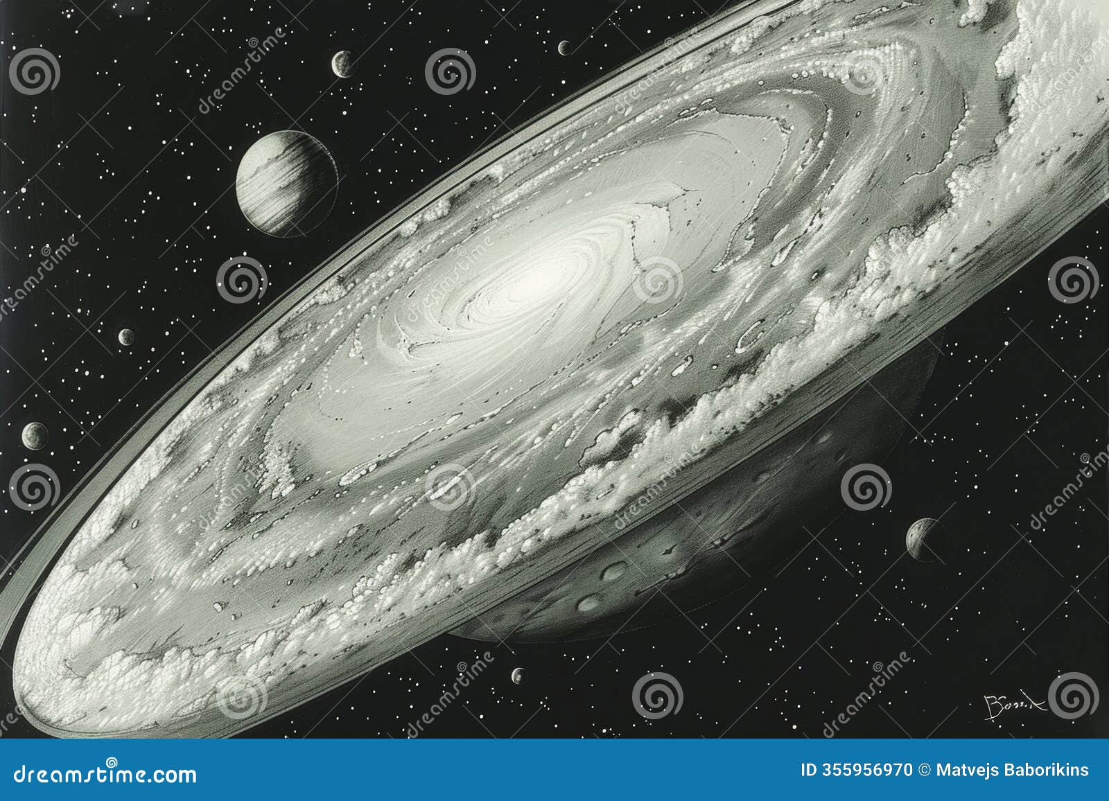 Stunning Deep Space Spiral Galaxy with Black Hole in Center, Retro ...