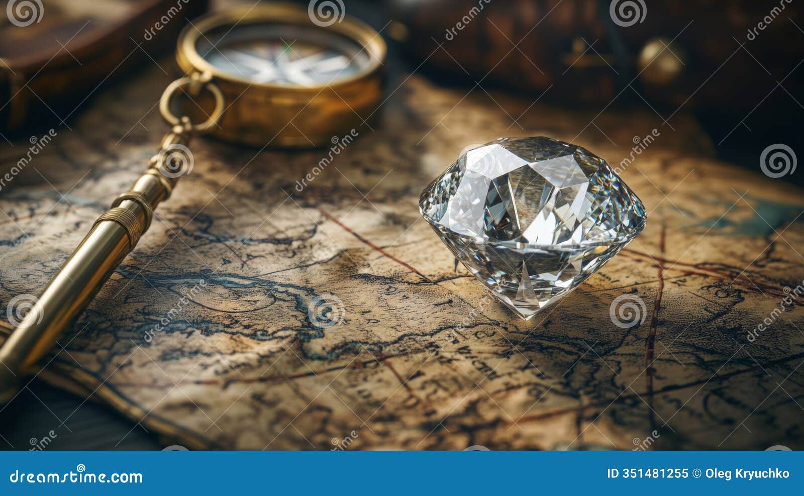 A Stunning Diamond Sits on a Vintage Treasure Map. the Compass Hints at ...
