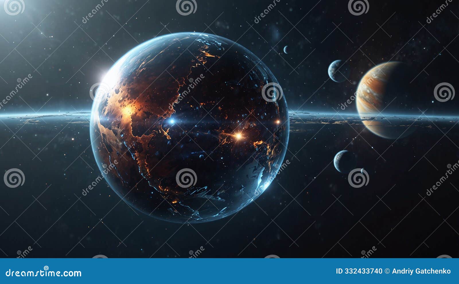 Stunning Digital Art of Planets and Glowing Earth in Deep Space with ...