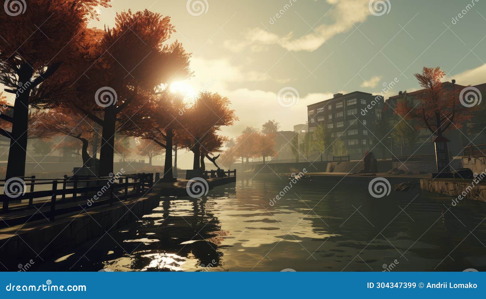 Computer Generated Image of a River in a City Stock Image - Image of ...