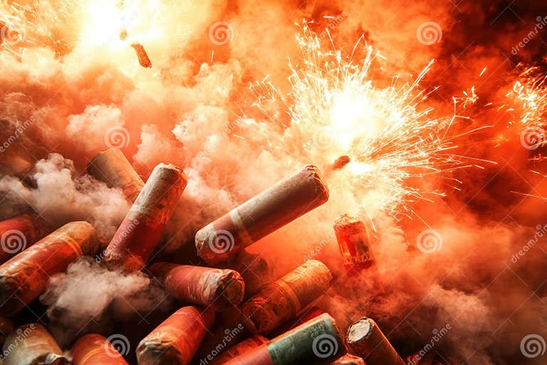 Stunning Exploding Firecrackers at Midnight Festive Celebration with ...