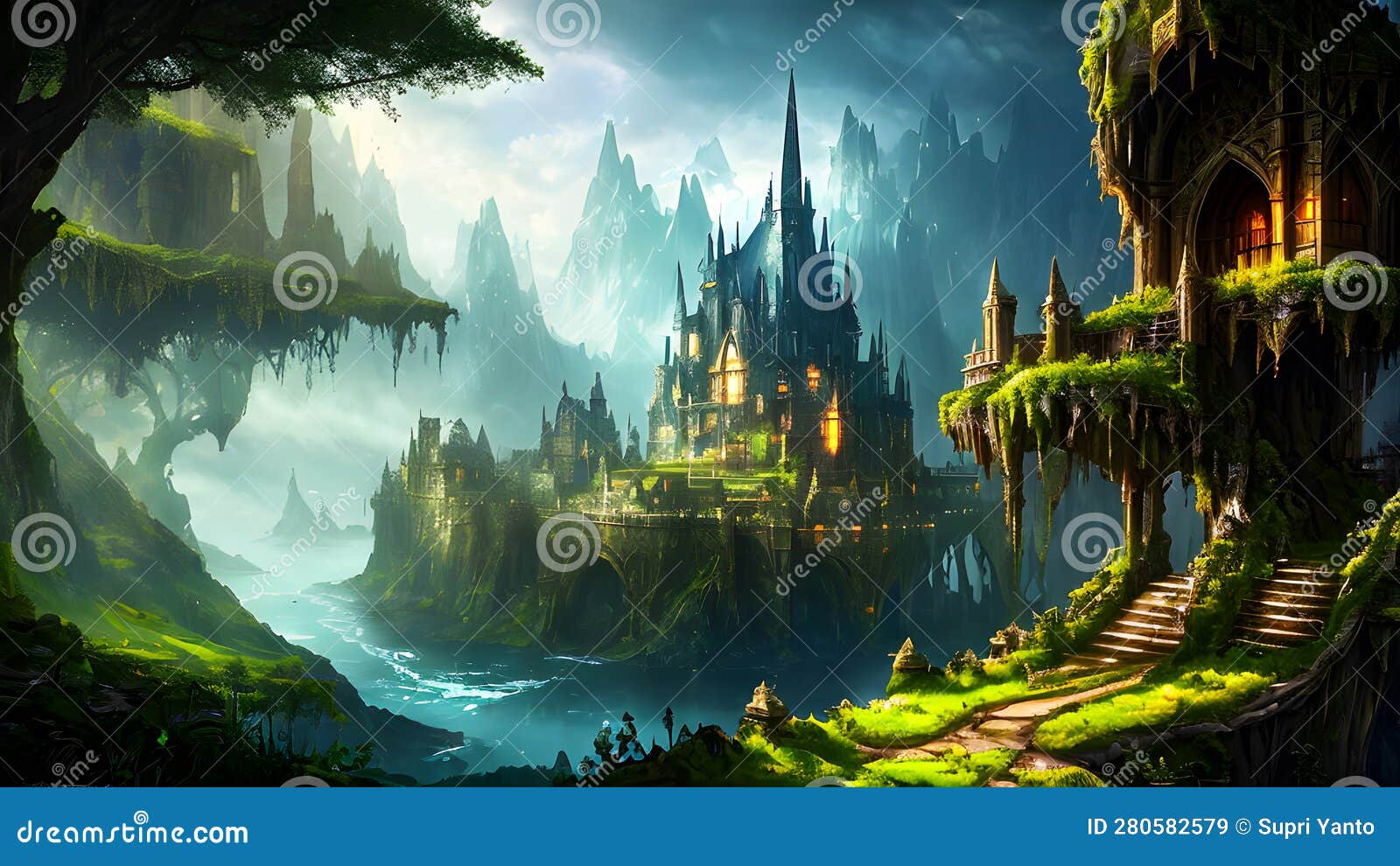 Stunning Fantasy Environment Stock Illustration - Illustration of ...