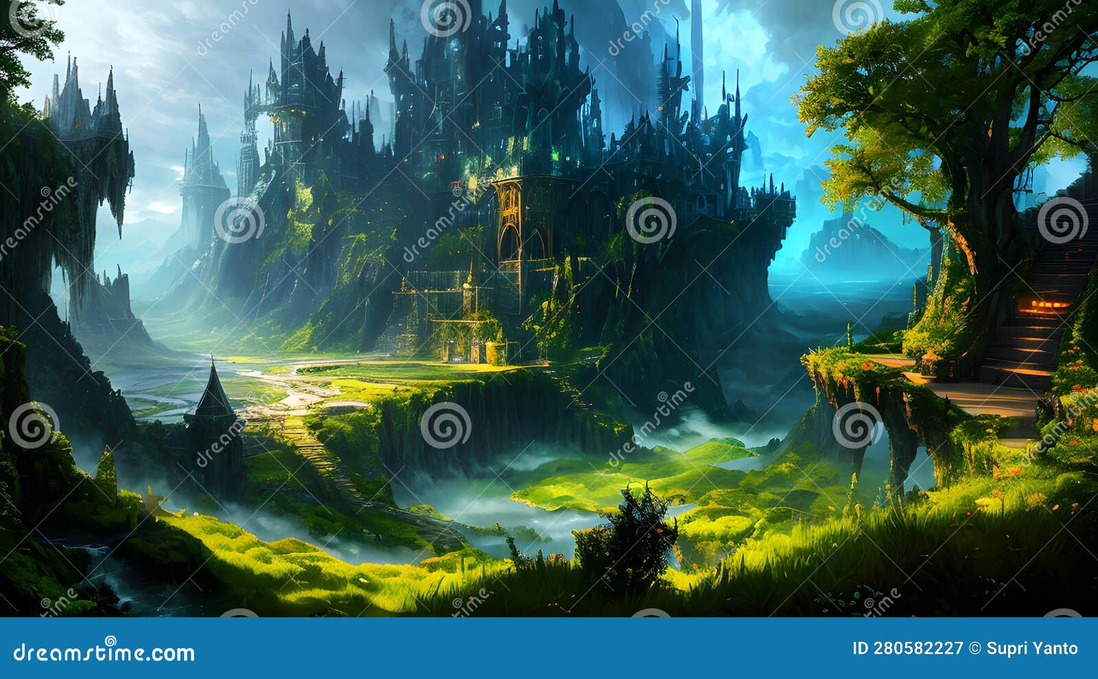 Stunning Fantasy Environment Stock Illustration - Illustration of ...