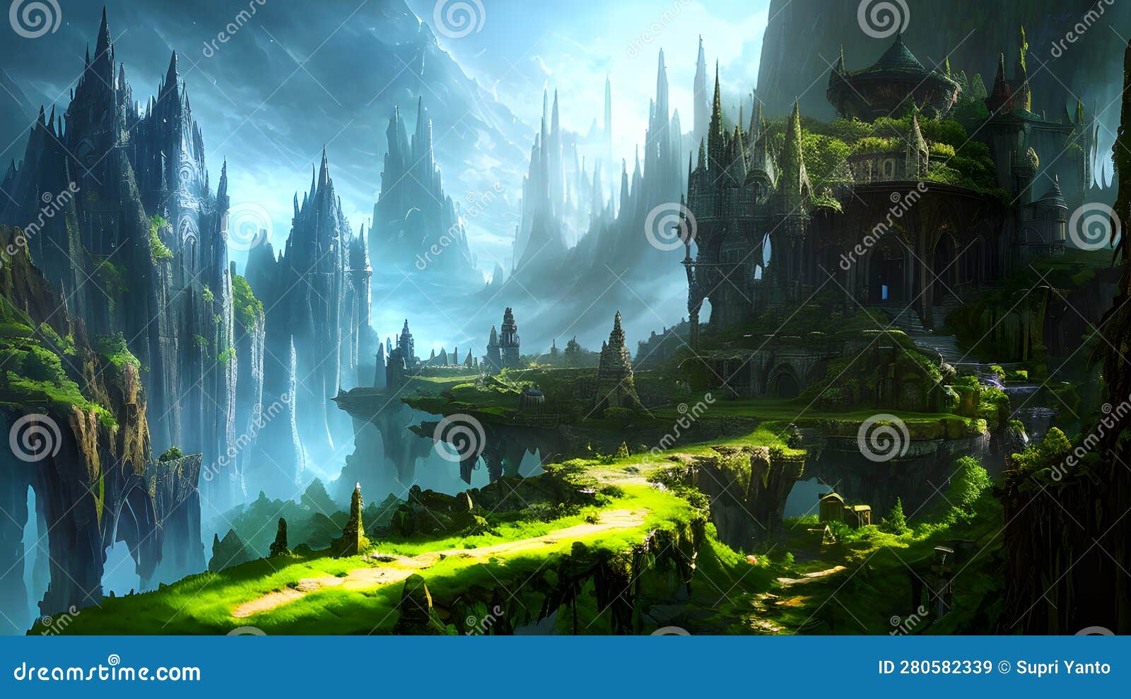 Stunning Fantasy Environment Stock Illustration - Illustration of ...