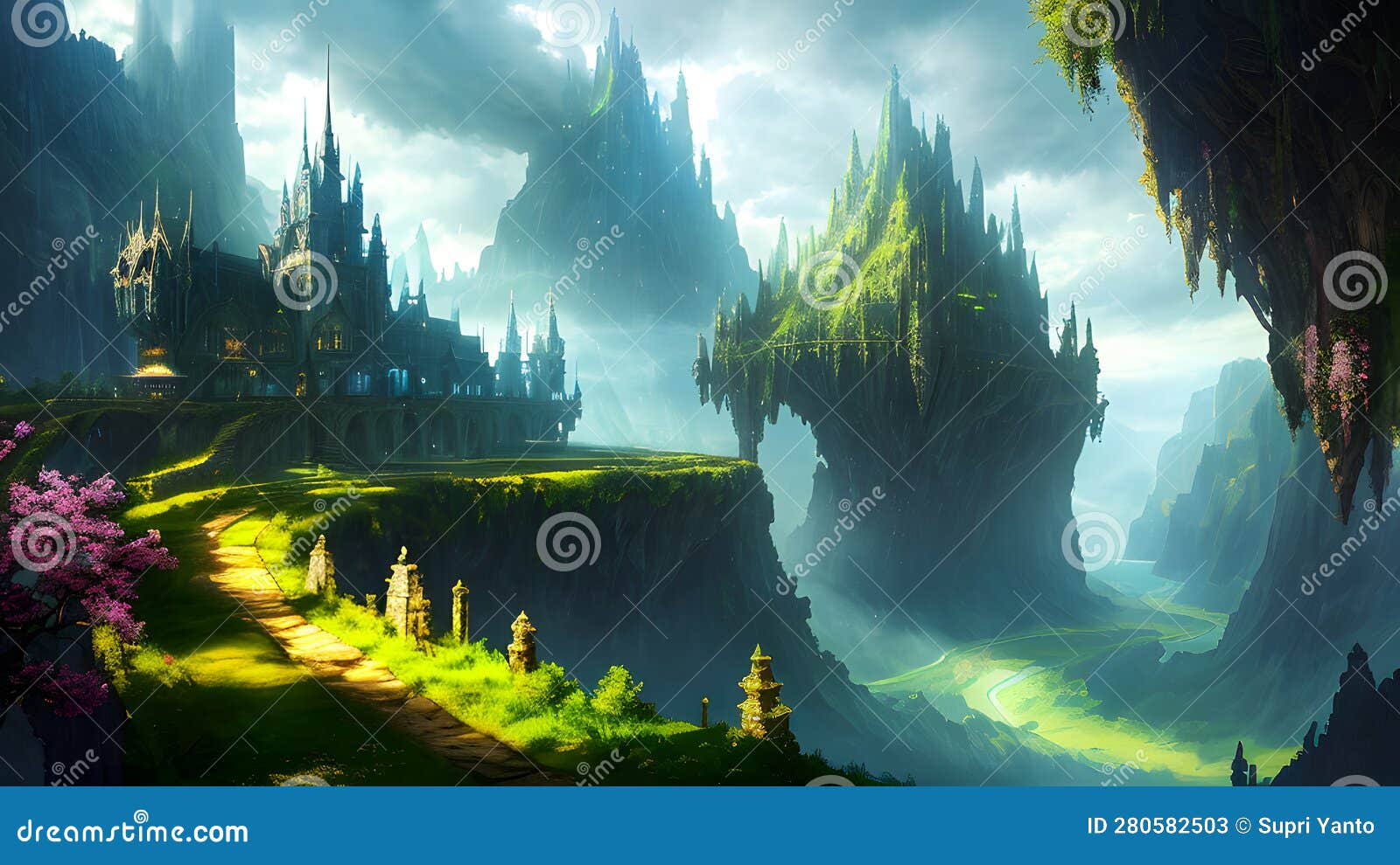Stunning Fantasy Environment Stock Illustration - Illustration of ...