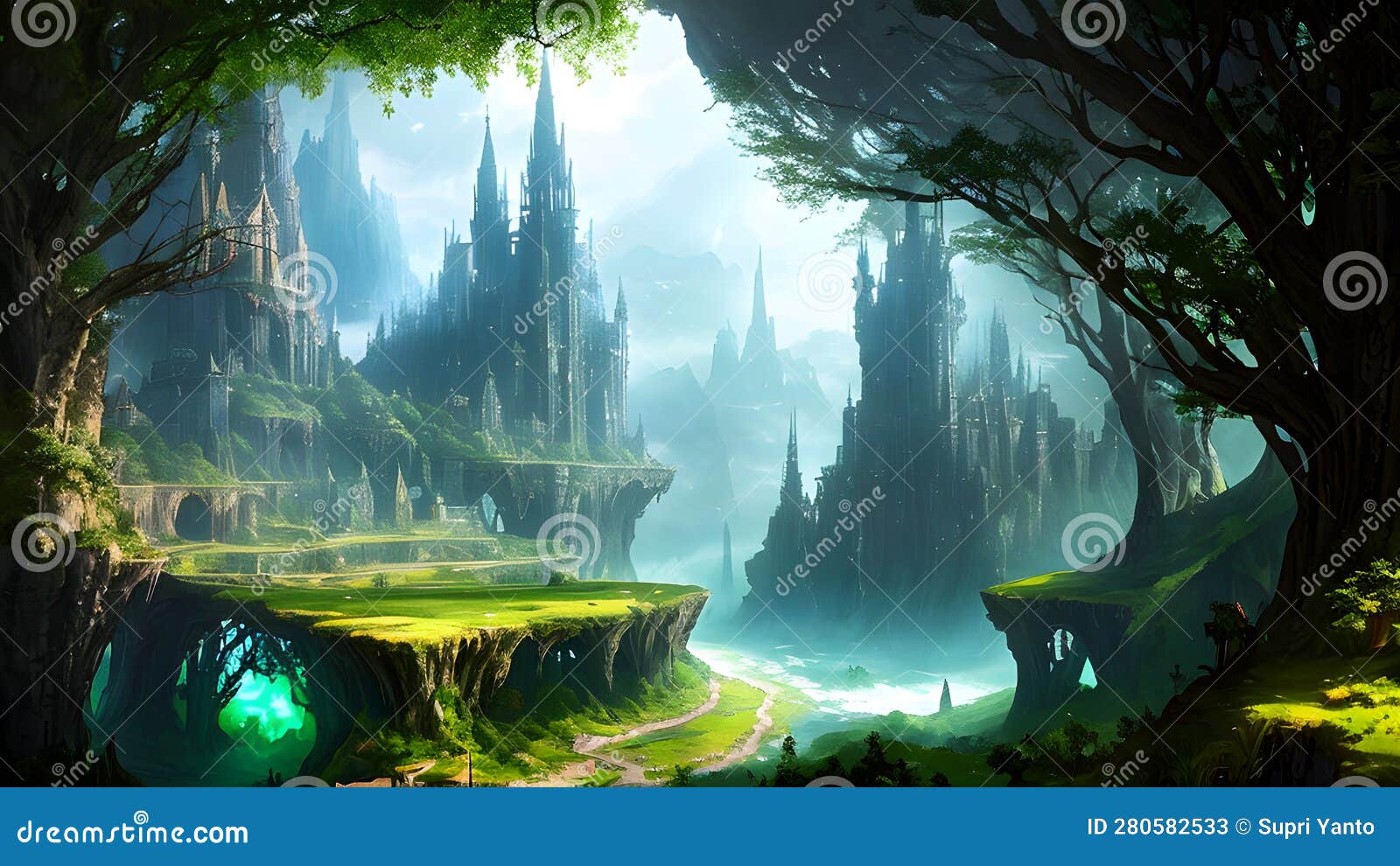 Stunning Fantasy Environment Stock Illustration - Illustration of ...