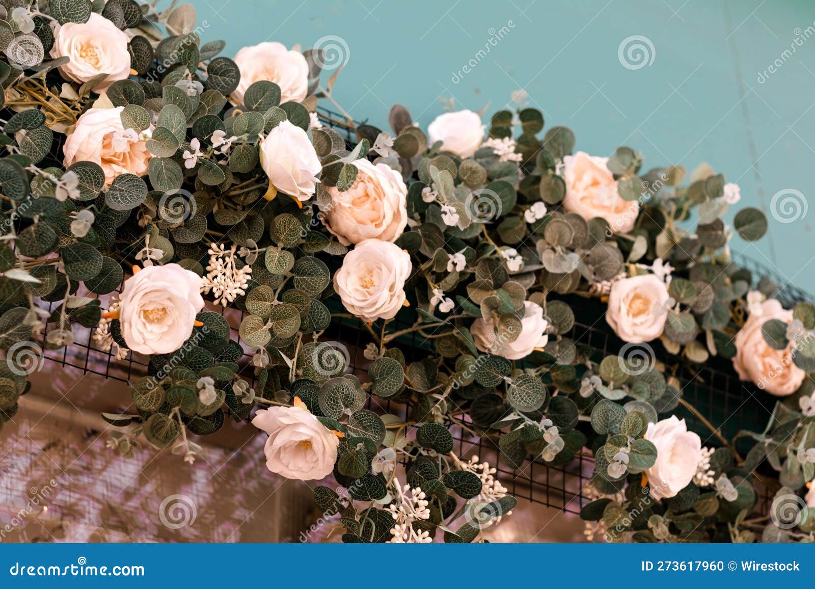 Stunning Floral Hanging Display Featuring White Roses Stock Photo ...