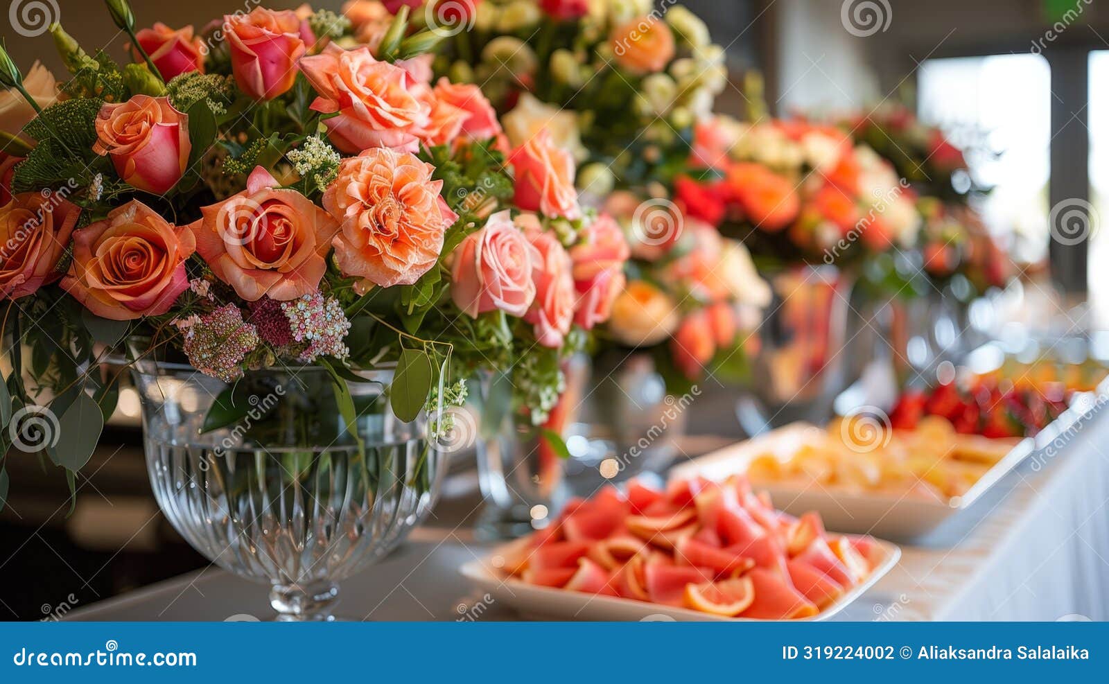 Event Decorations, Stunning Flower Displays on the Buffet Table Elevate ...