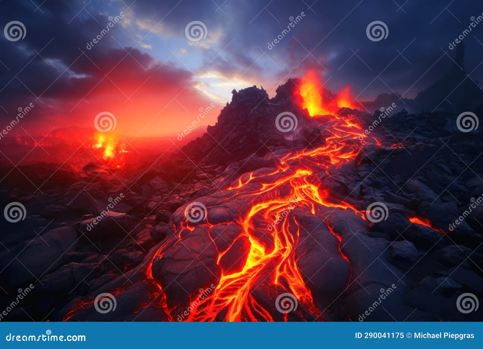 Stunning Flowing Lava Landscape Stock Illustration - Illustration of ...