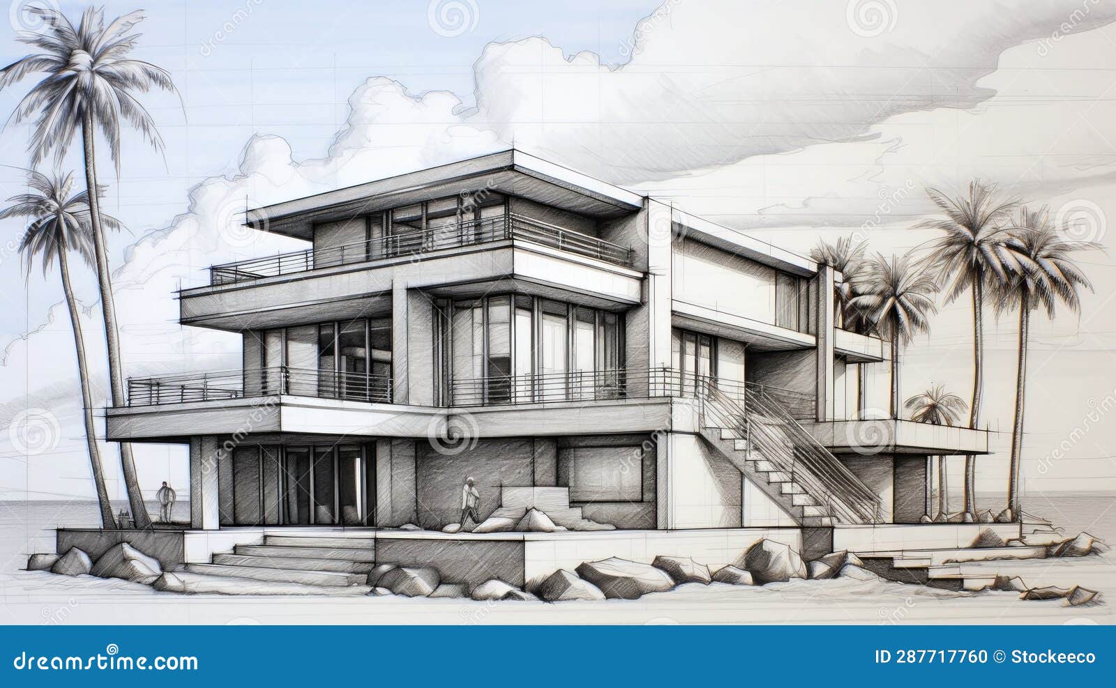 Ocean View Luxury Villa: Sketch House Designs with Realistic Renderings ...