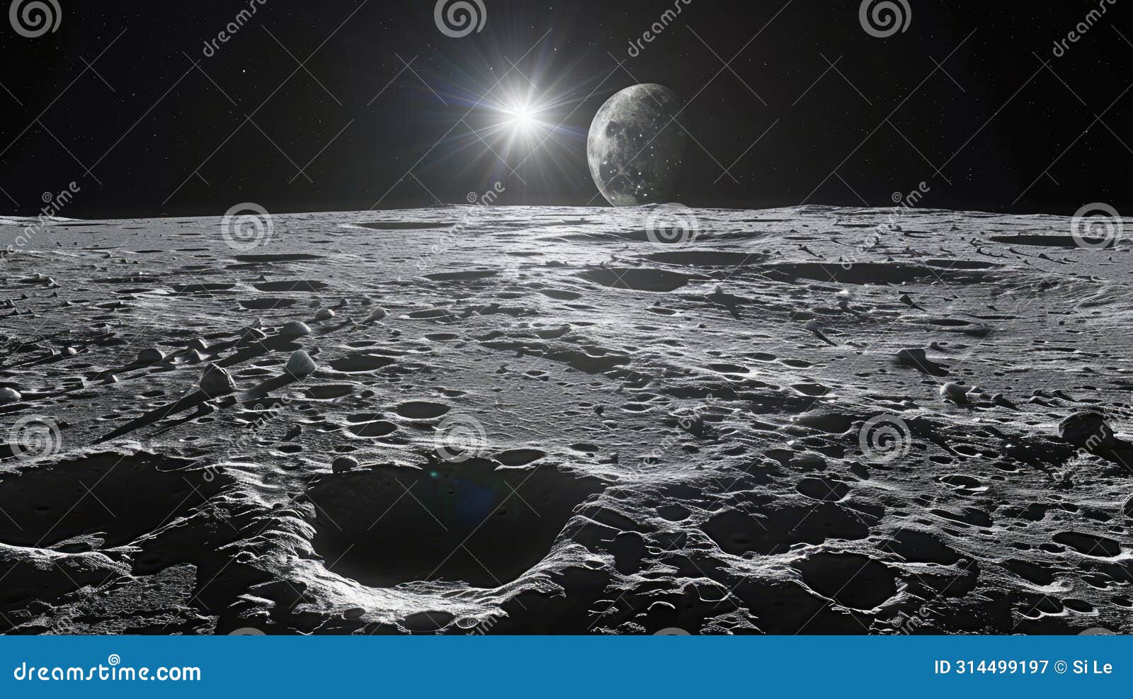 Earth at Sunrise on Moon S Surface: a Breathtaking Spectacle Stock ...