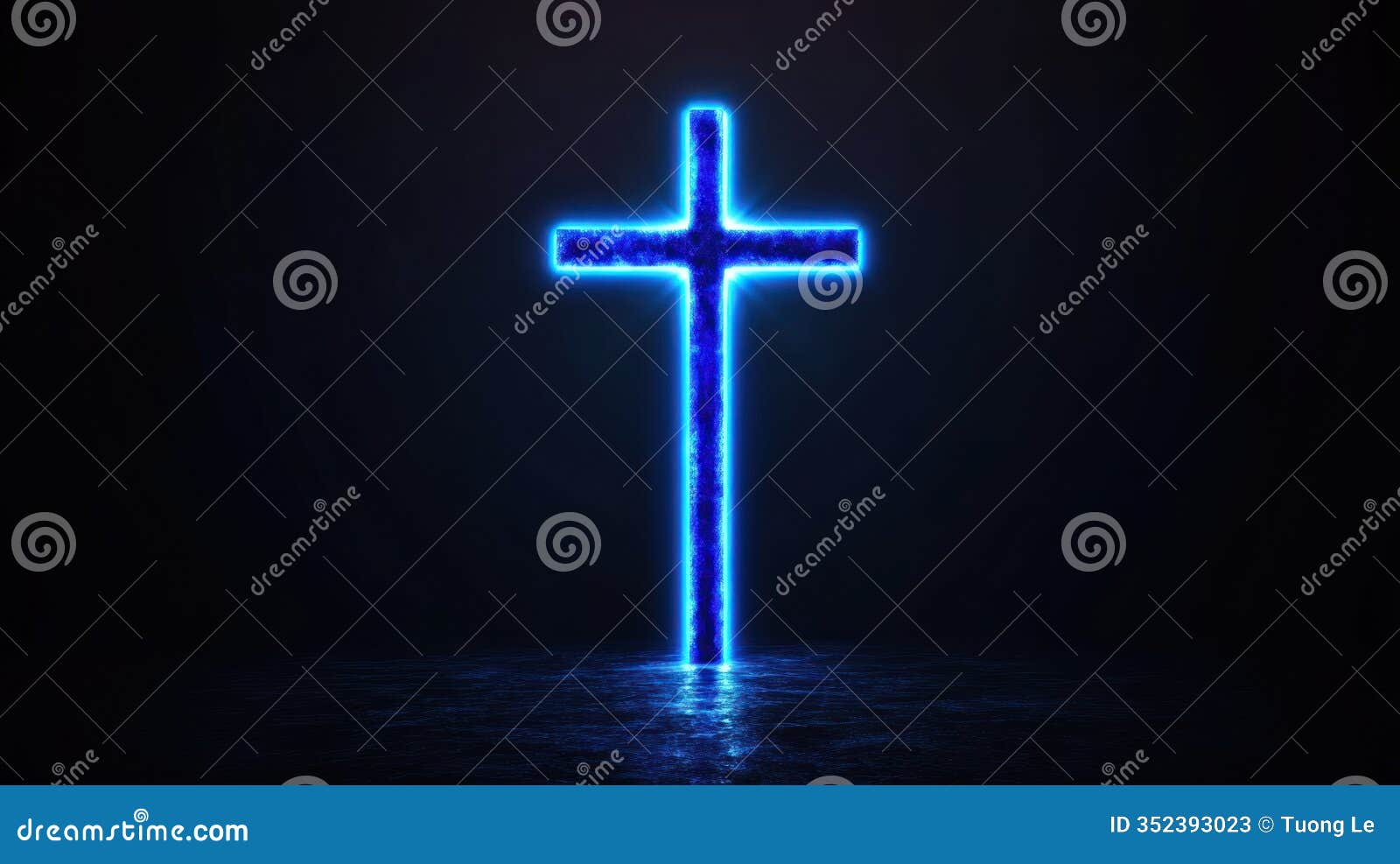 Nighttime Illumination of Christian Cross with Blue Magic Light Ray ...