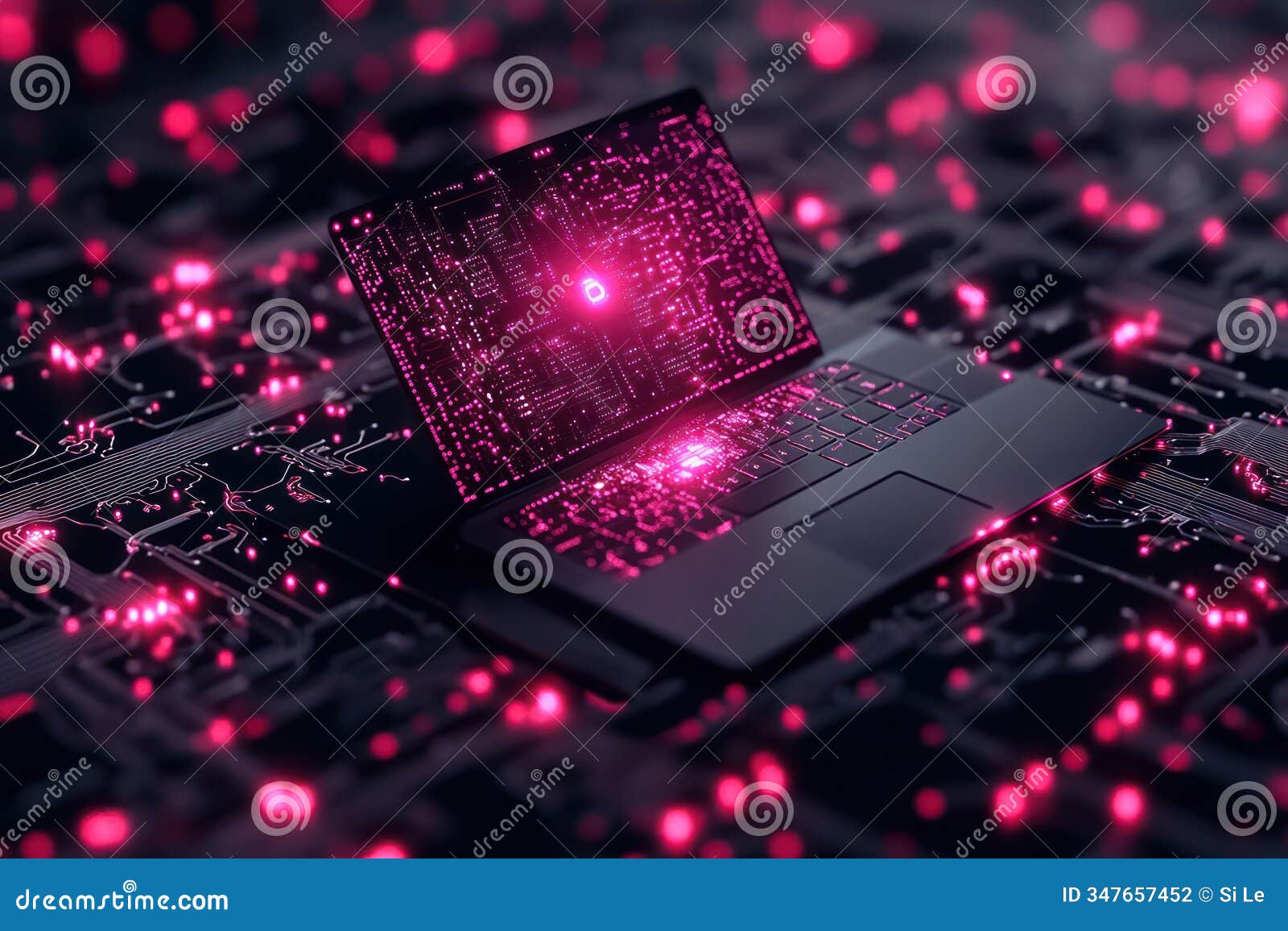 Digital World: Laptop Surrounded by Intricate Circuit Patterns Stock ...