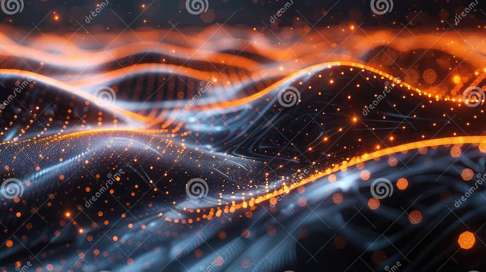 Flowing Data Waves on Dark Abstract Background Stock Illustration ...