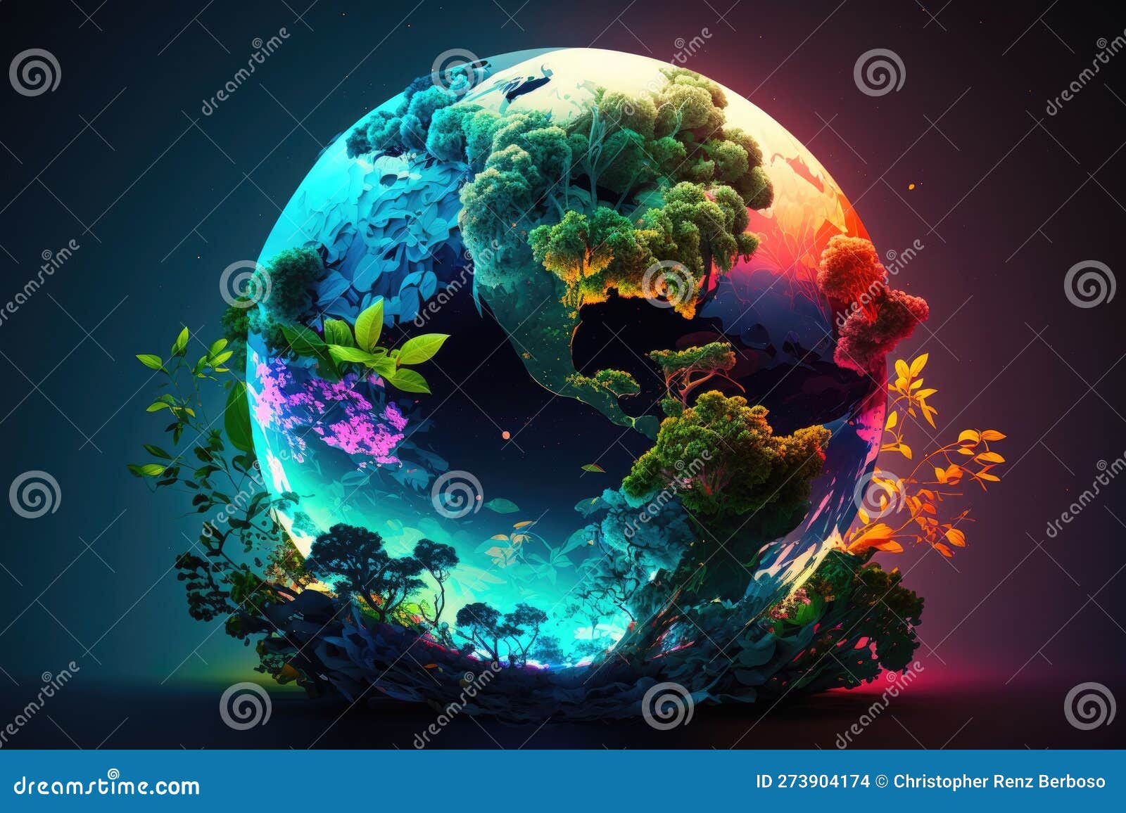 A Glowing Globe of Earth, Fantasy, and Nature - Generative AI Stock ...