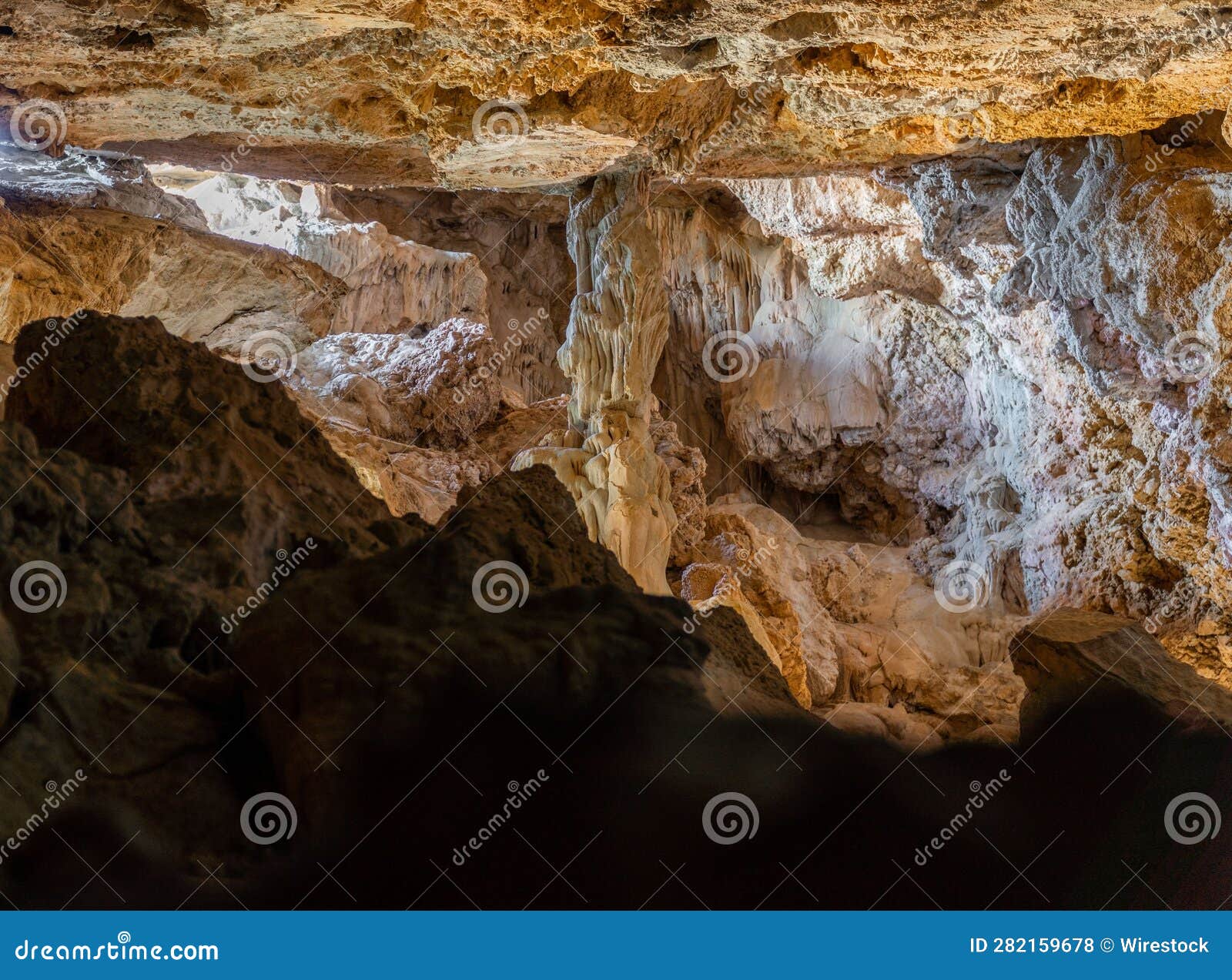 Interior of a Cave, with a Large Pillar of Stalactites and Stalagmites ...
