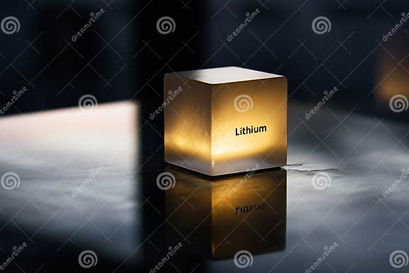 Illuminated Lithium Cube on Surface Stock Illustration - Illustration ...