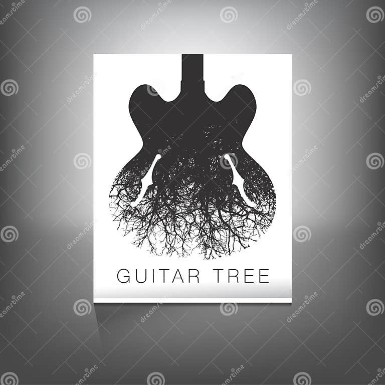 A Stunning Image of a Guitar and Tree Stock Vector - Illustration of ...