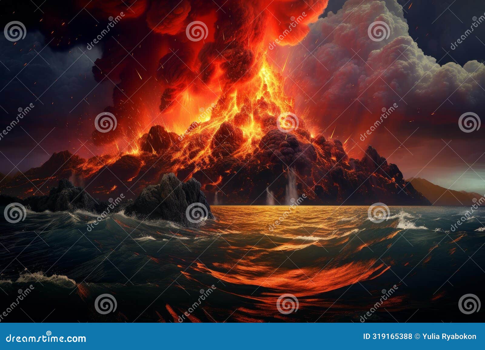 Cataclysmic Volcano Eruption at Sea Stock Photo - Image of climate ...