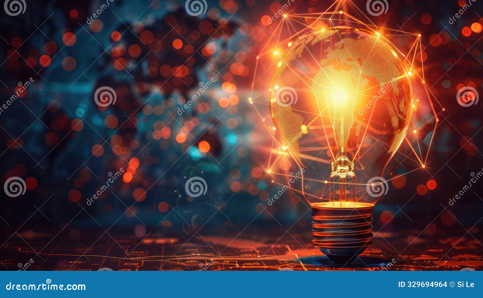 Global Illumination: Glowing Light Bulb with World Map Stock ...