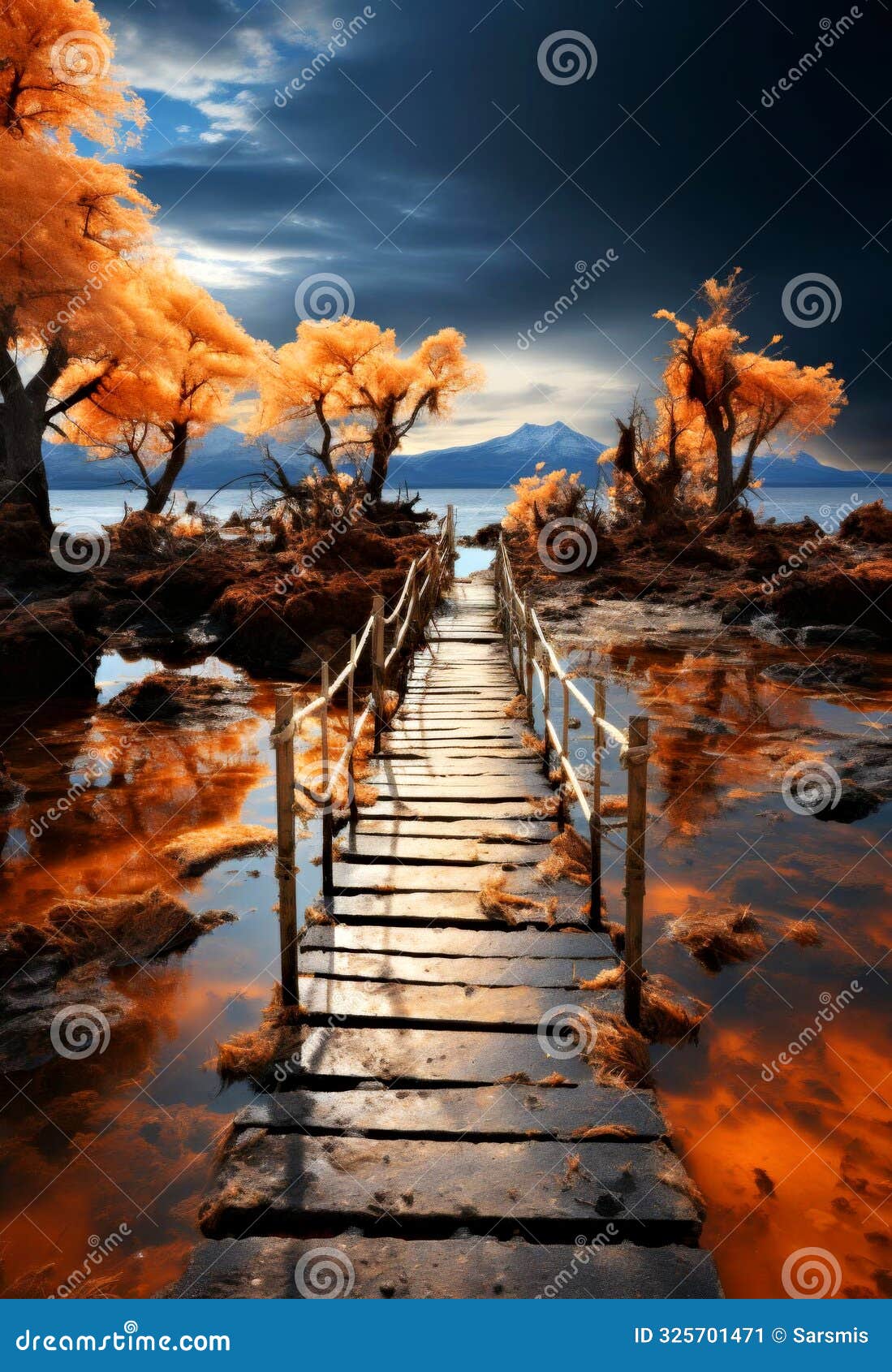 Stunning Infrared Landscape with Rustic Wooden Bridge at Sunset Stock ...