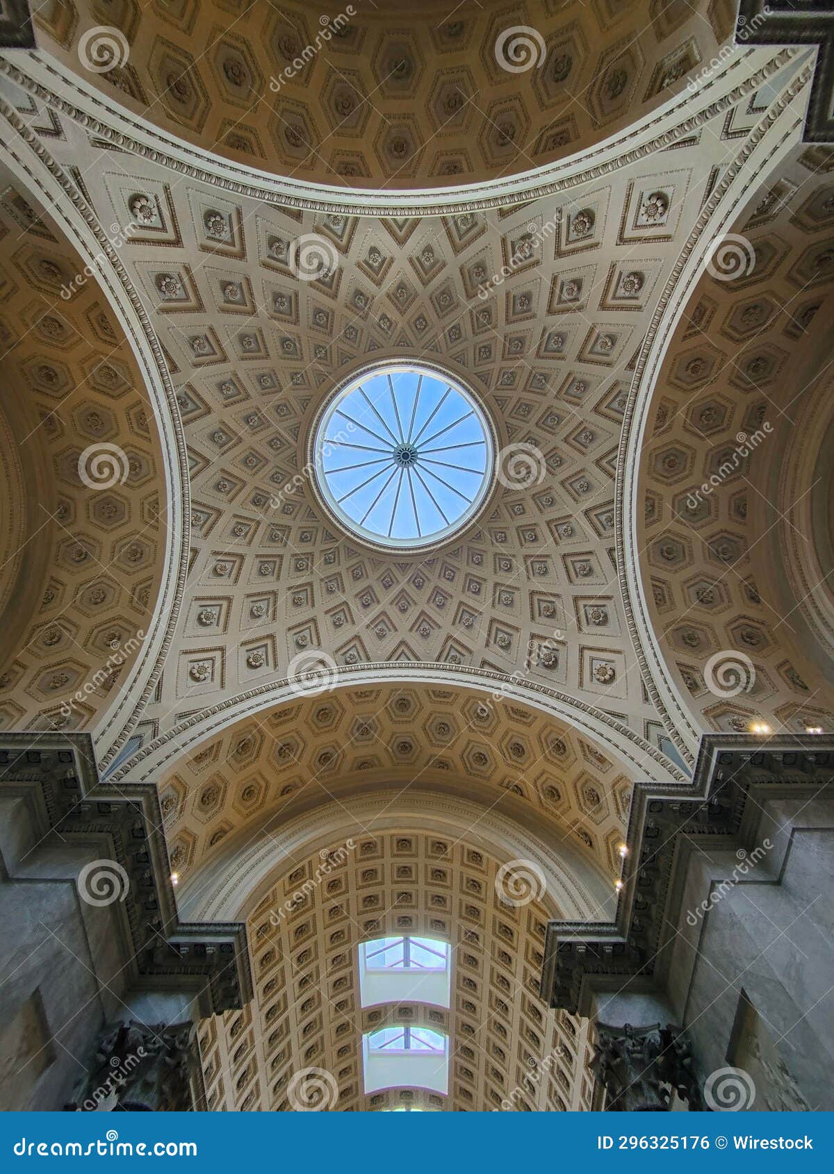 Ceiling with Three Pillars and a Circular Sky Light Above it Stock ...