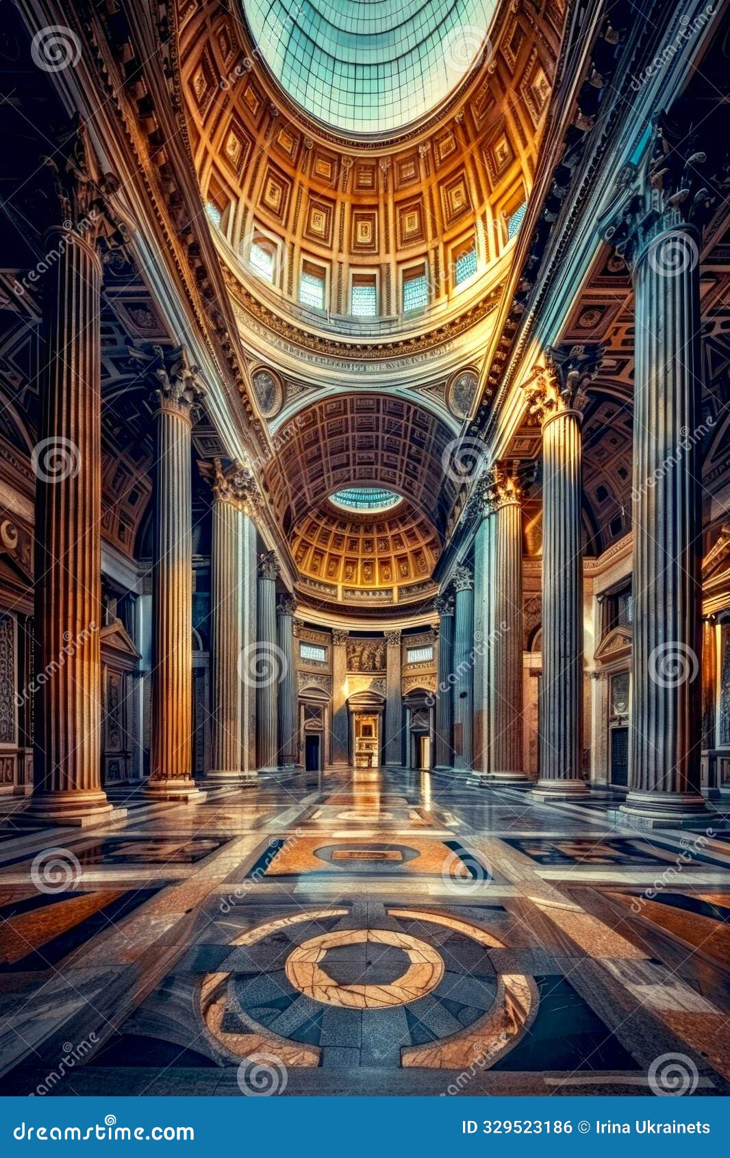 Magnificent Interior of Grand Architectural Hall with Towering Columns ...