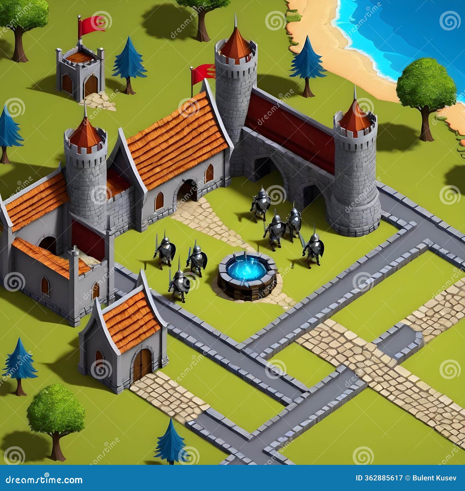 Chivalry-Themed 3D Map without Objects Stock Illustration ...