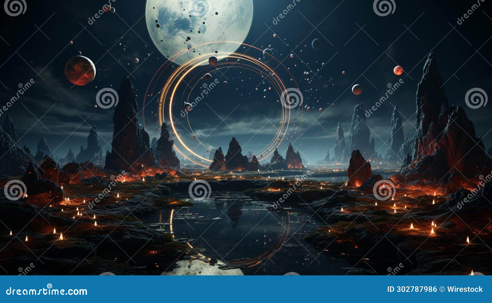 A Stunning Landscape Featuring Multiple Planets Rising Up in a ...