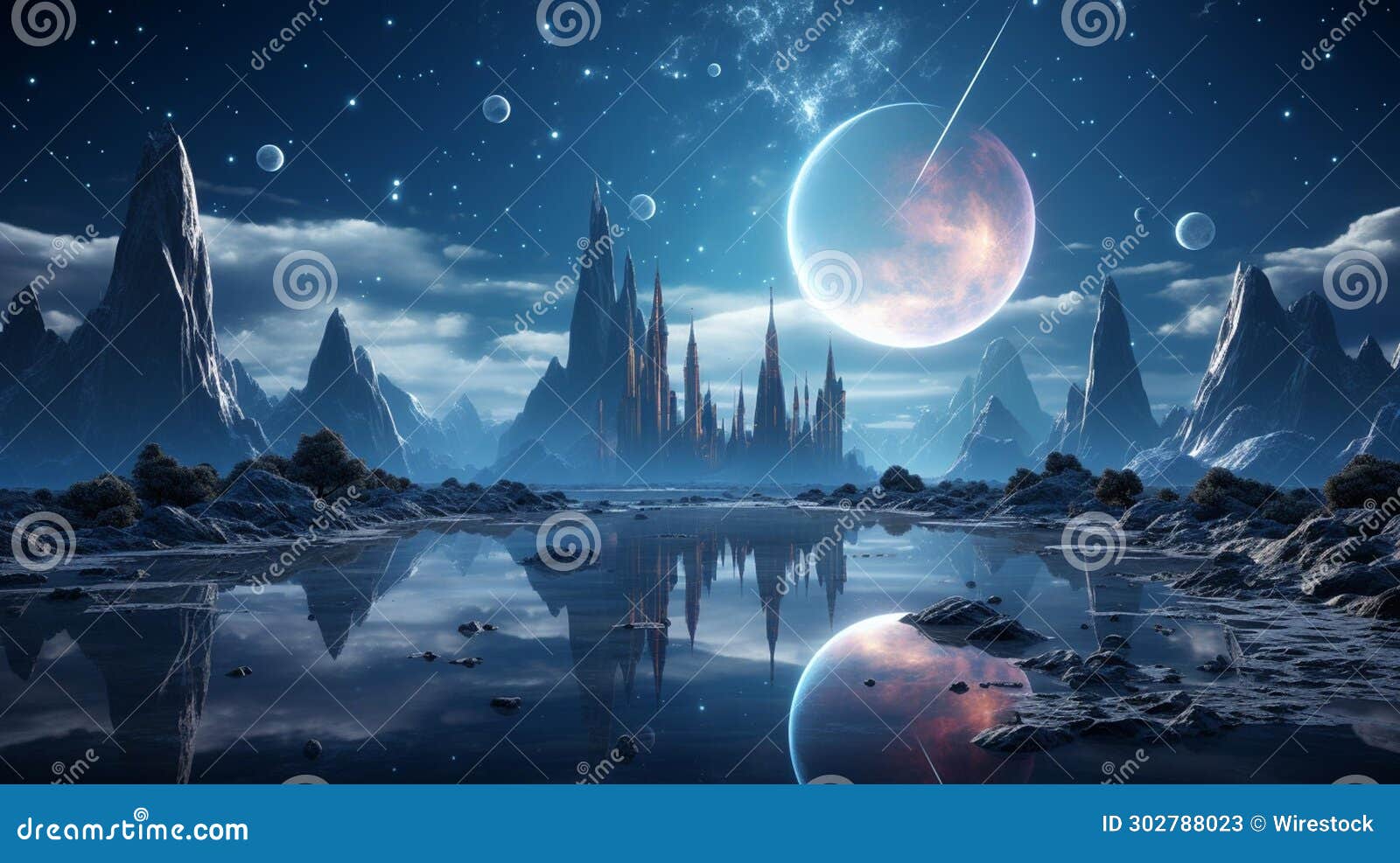 A Stunning Landscape Featuring Multiple Planets Rising Up in a ...