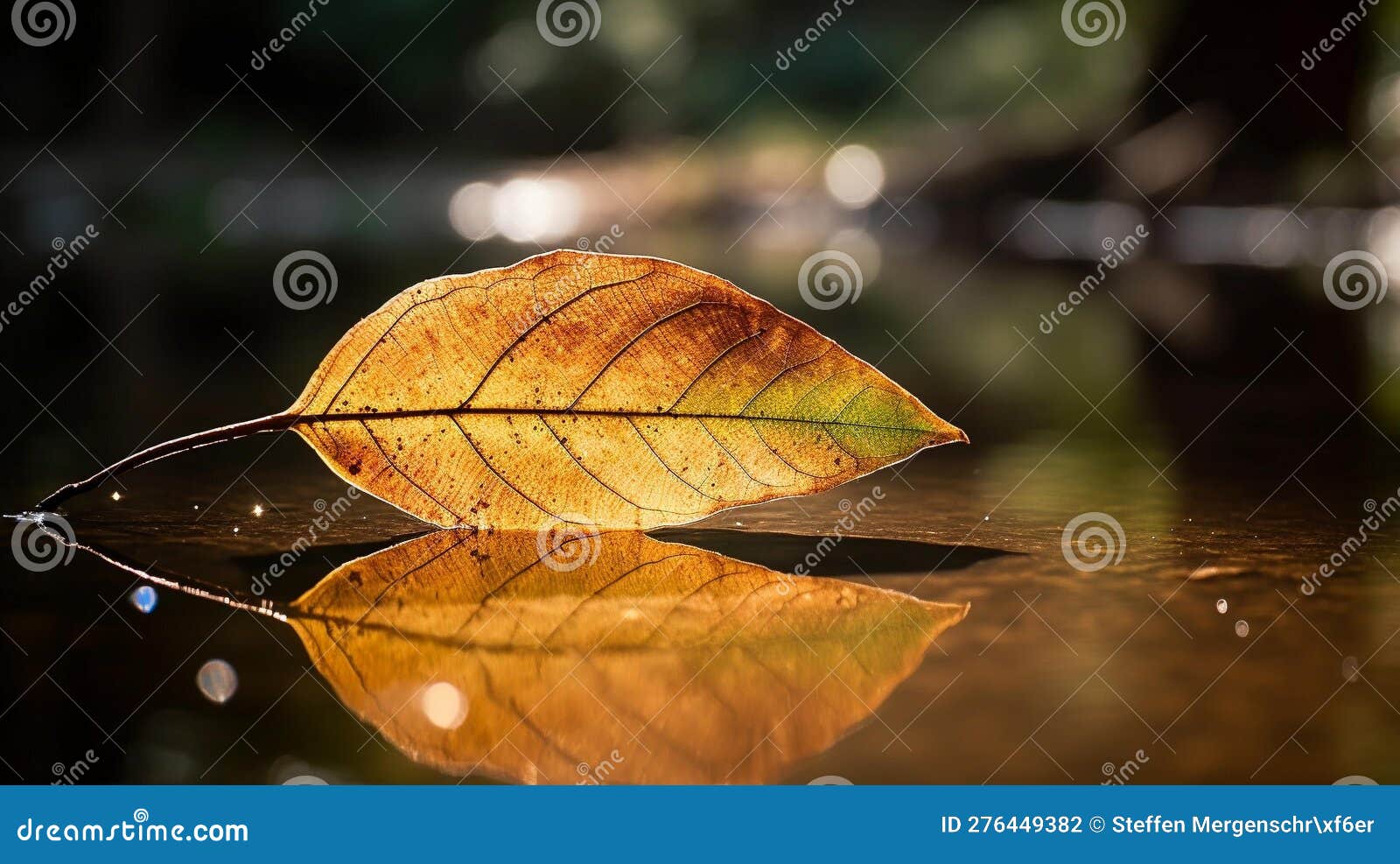 Golden Leaf Drifting on Calm River Stock Illustration - Illustration of ...
