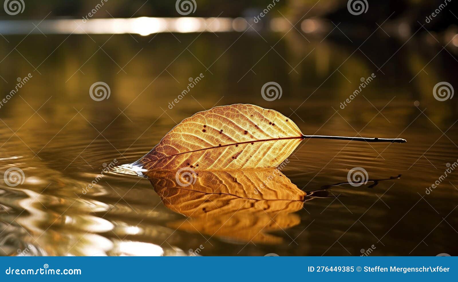 Golden Leaf Drifting on Calm River Stock Illustration - Illustration of ...