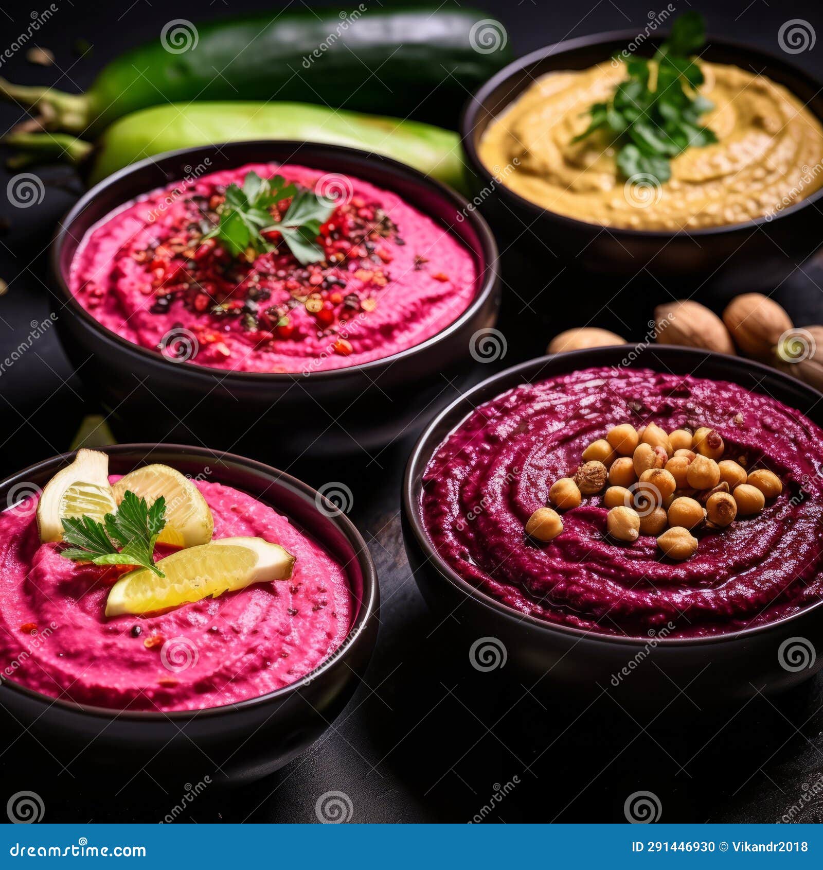 Stunning 9 Mm Lens Captures Three Types of Beautiful Hummus Cups Stock ...