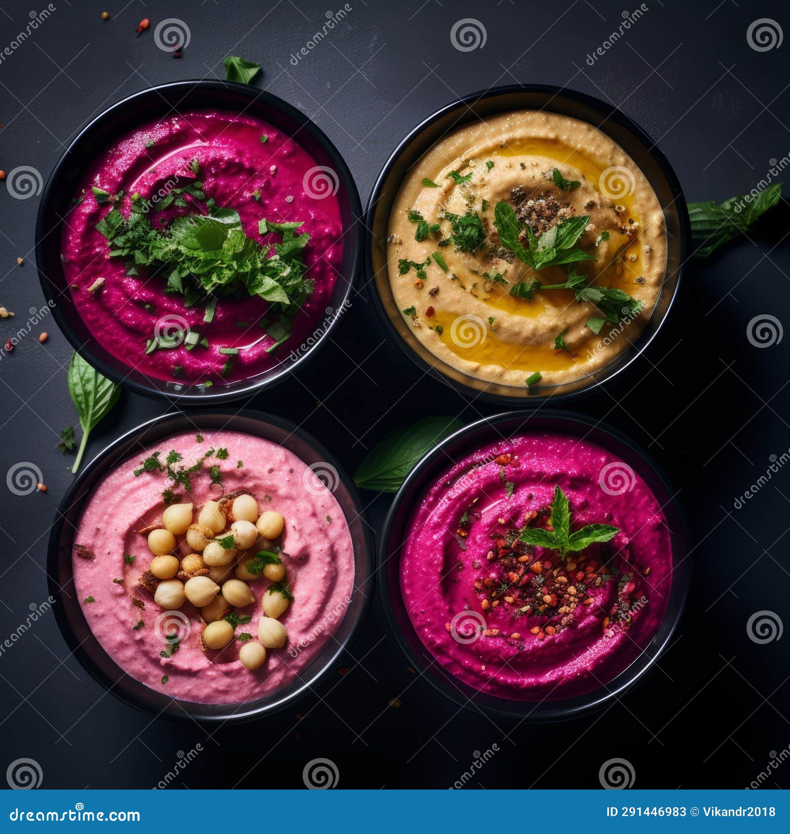 Stunning 9 Mm Lens Captures Three Types of Beautiful Hummus Cups Stock ...