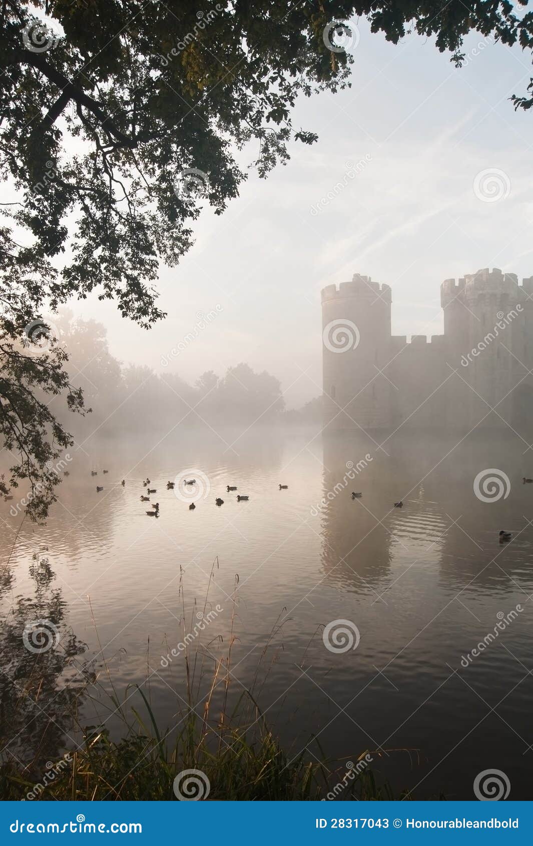 Stunning Moat and Castle in Autumn Fall Sunrise with Mist Over M Stock ...
