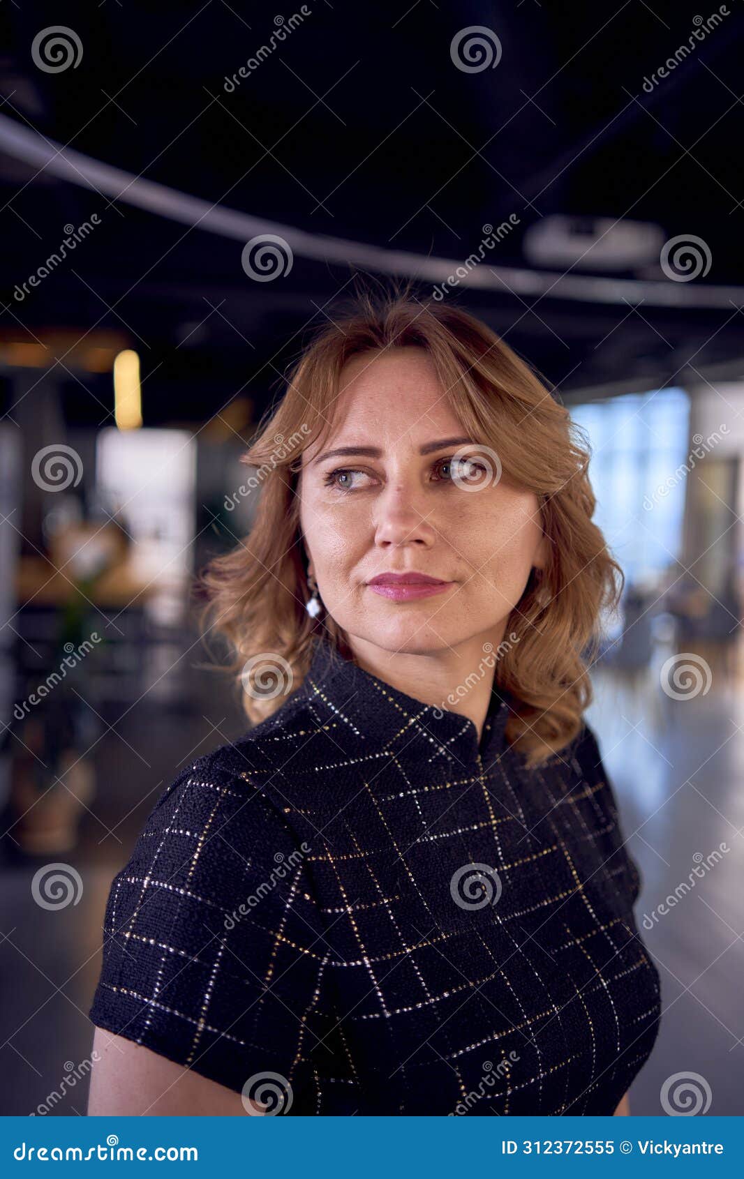 Stunning Model in Business Mini Dress Posing in Modern Office Space ...