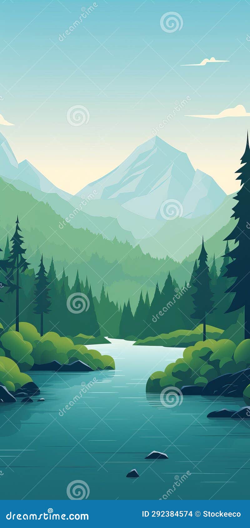 Tranquil Stream in Green Forest: Minimalistic 8k Mobile Wallpaper Stock ...