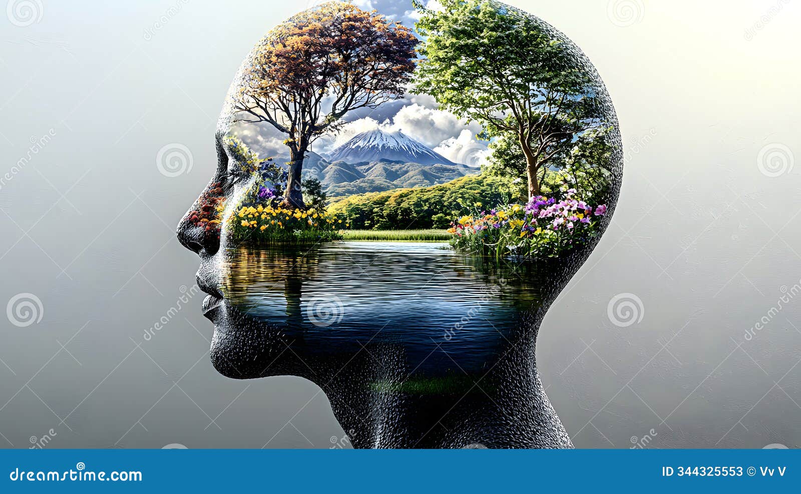 Stunning Nature Reflection within a Human Silhouette Stock Illustration ...
