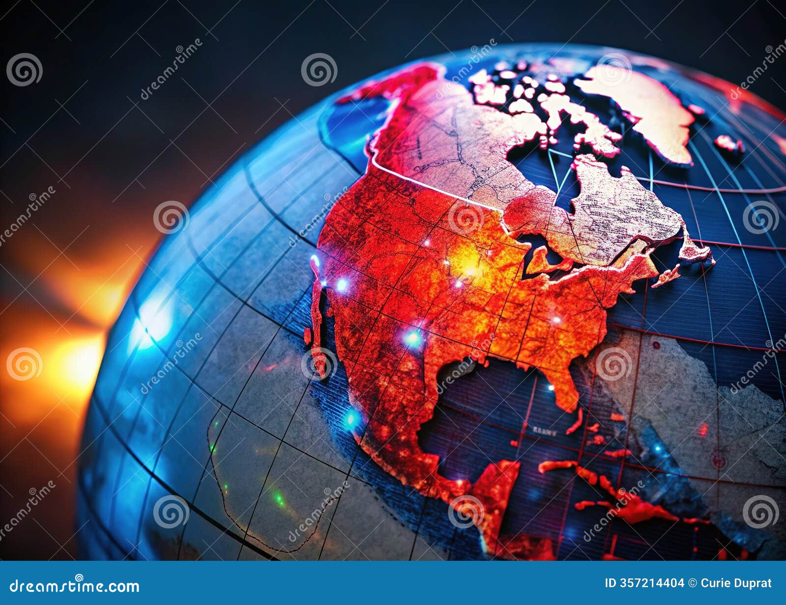 Stunning Night Globe Red and Blue World Map on a Pristine White ...