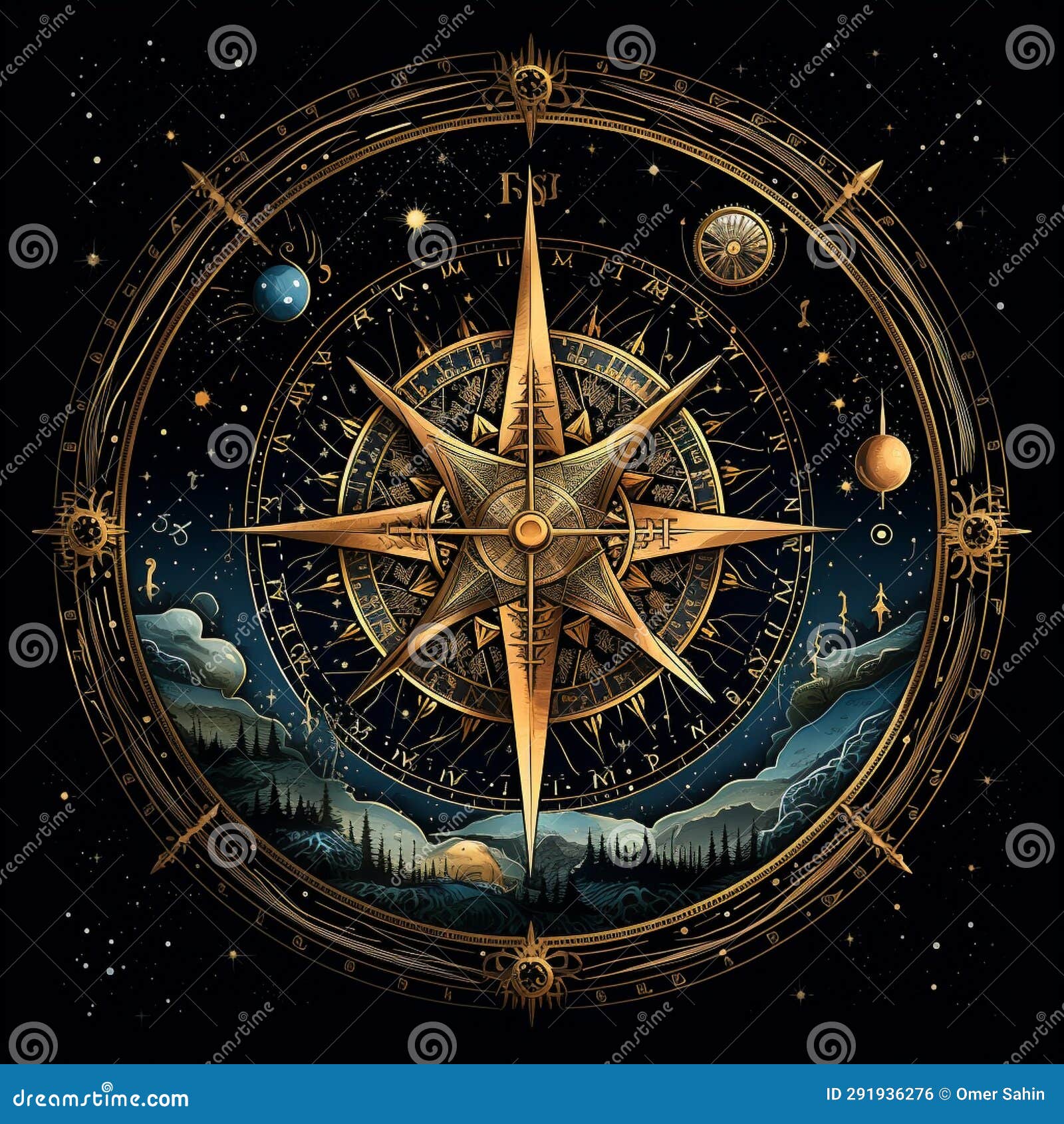 Stunning Night Sky with Celestial Compass for Navigation Stock Photo ...