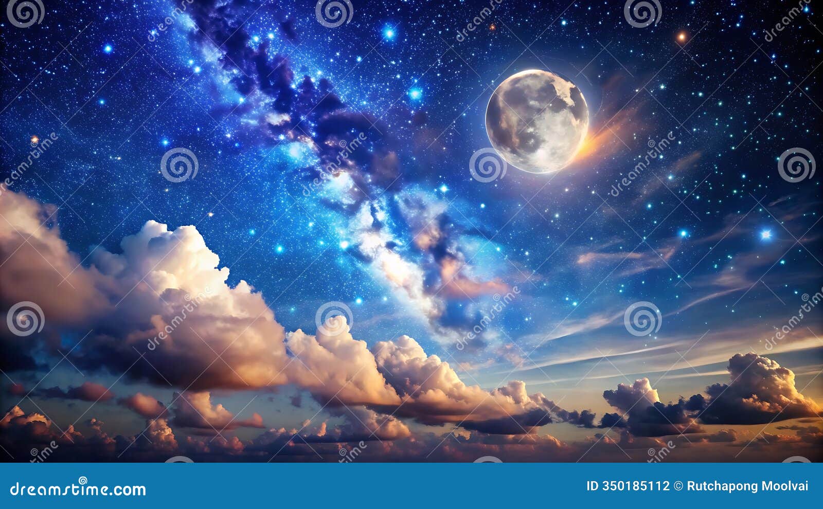 Stunning Night Sky with Full Moon and Stars Stock Illustration ...