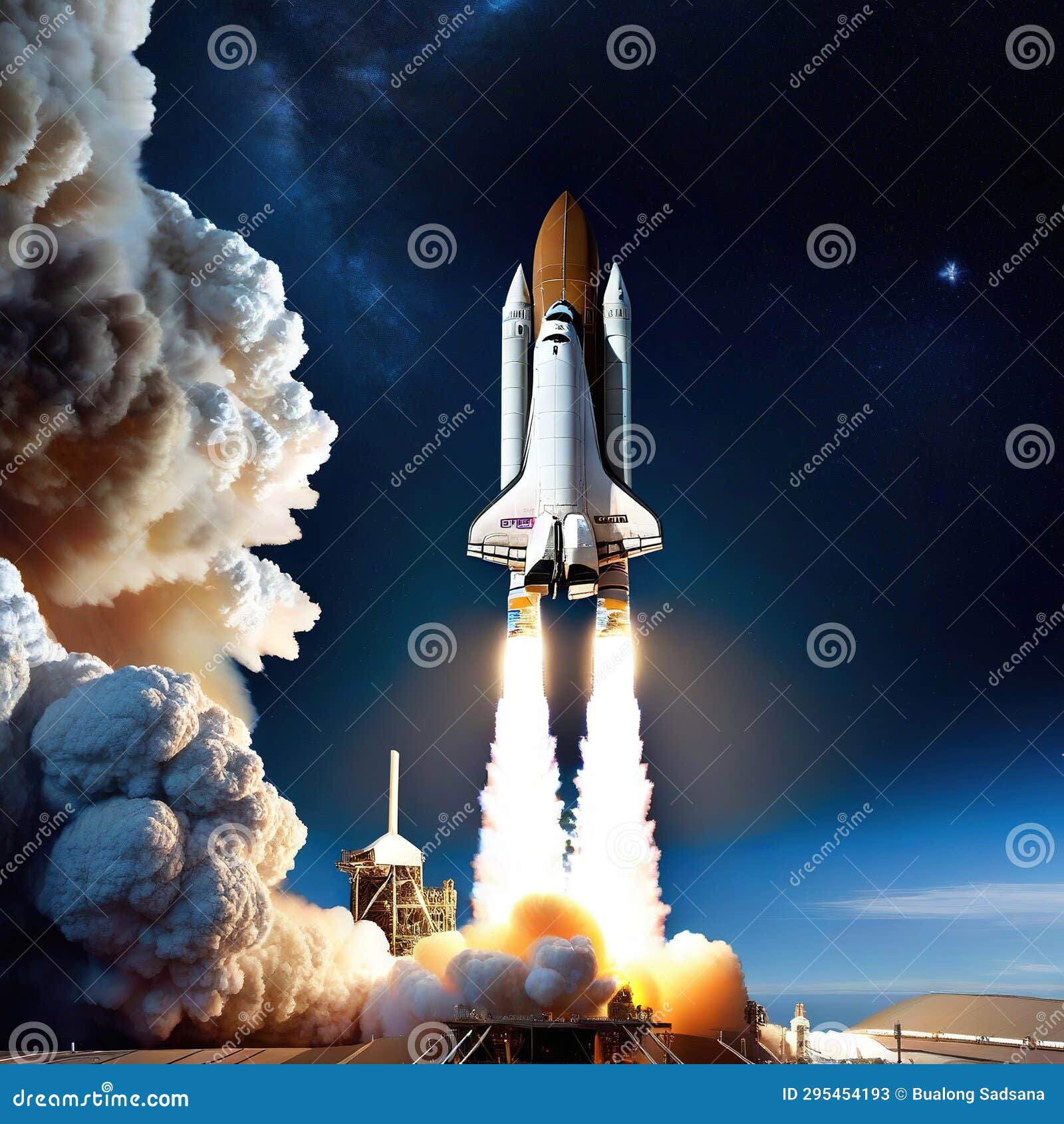 Stunning Night View of Shuttle Launch from Stock Illustration ...