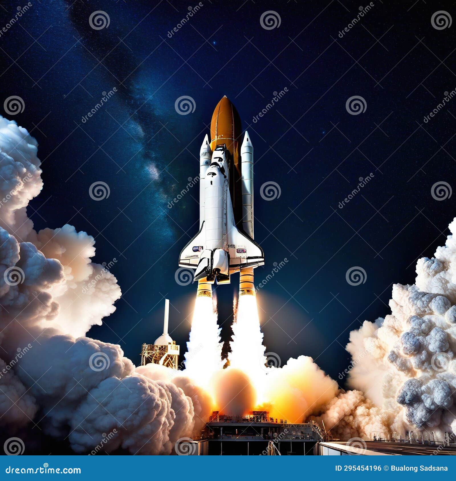 Stunning Night View of Shuttle Launch from Stock Illustration ...