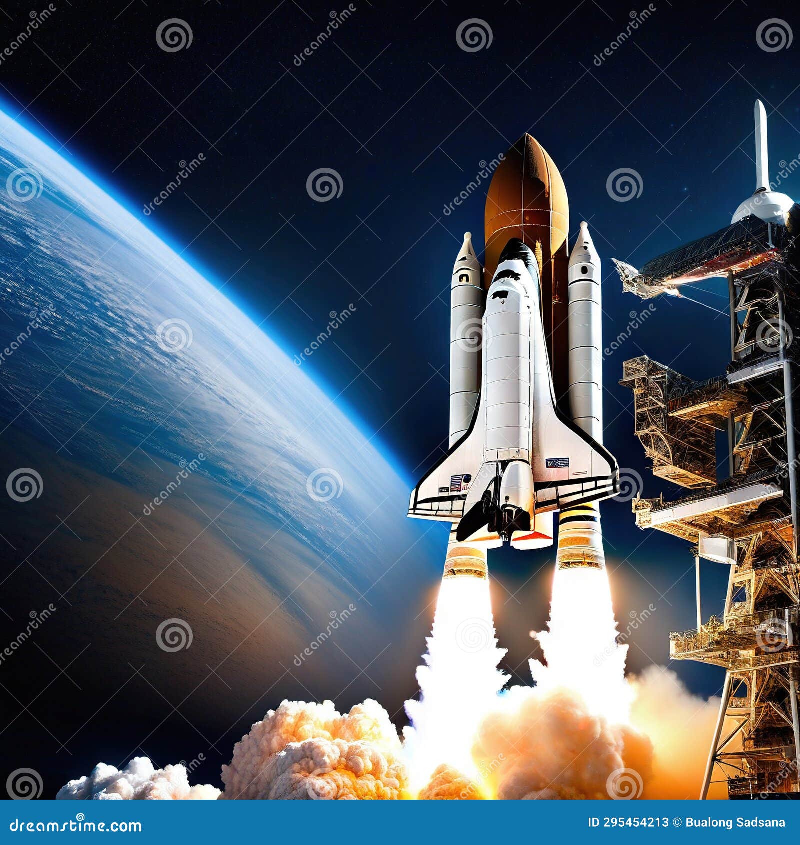 Stunning Night View of Shuttle Launch from Stock Illustration ...