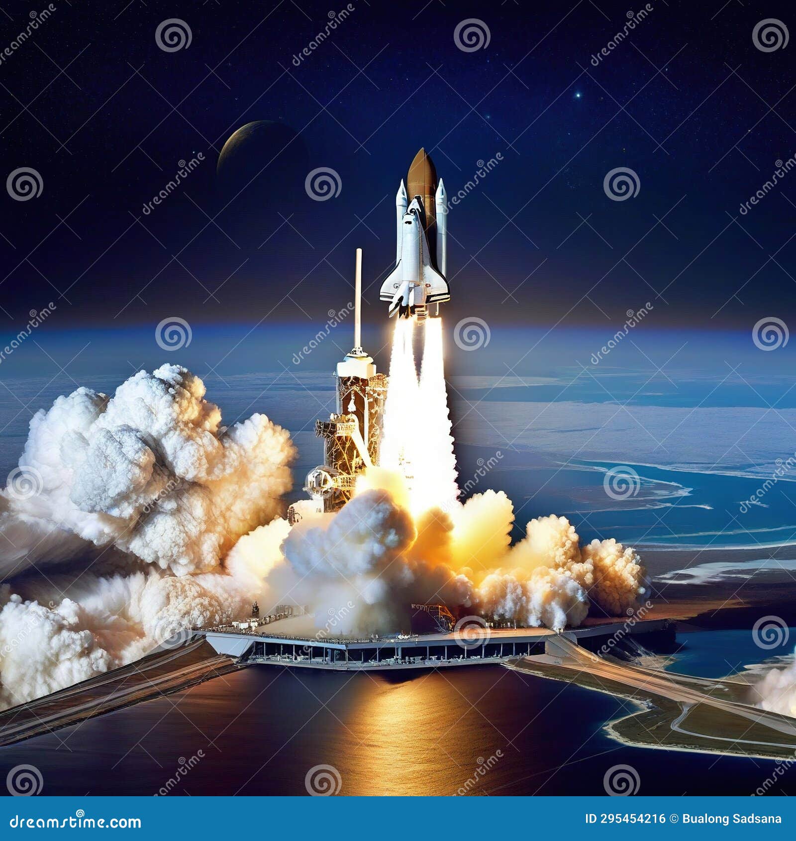 Stunning Night View of Shuttle Launch from Stock Illustration ...