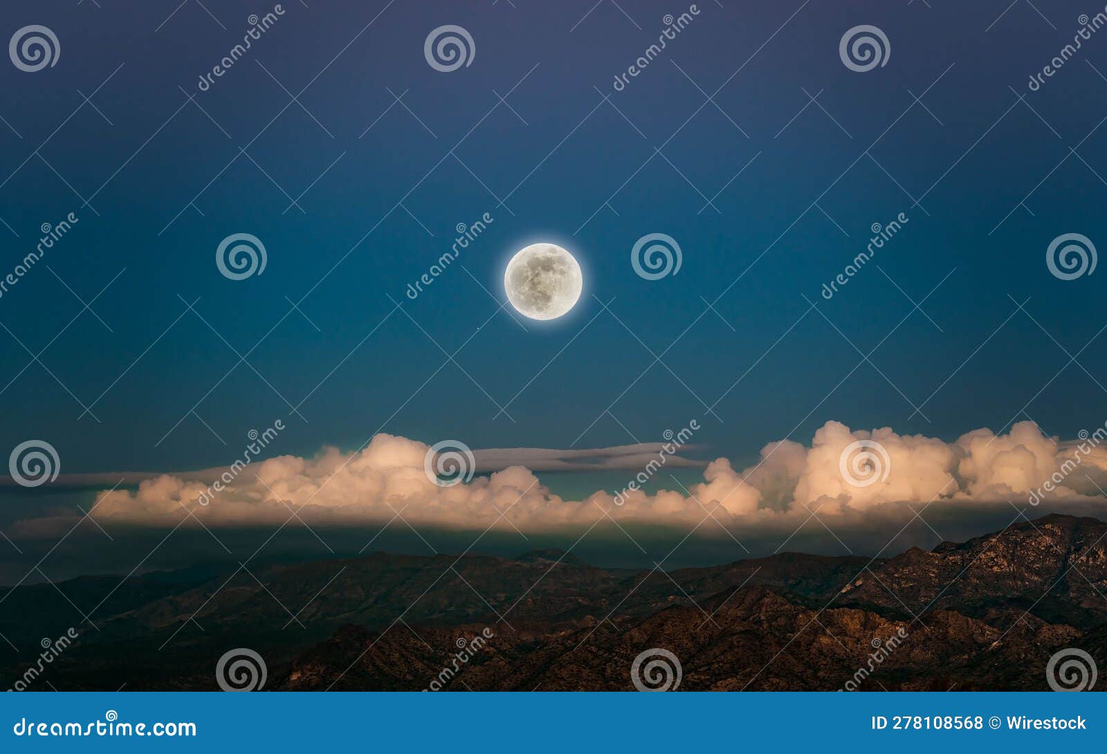 Stunning Nightscape Featuring an Illuminated Full Moon with Mars on the ...
