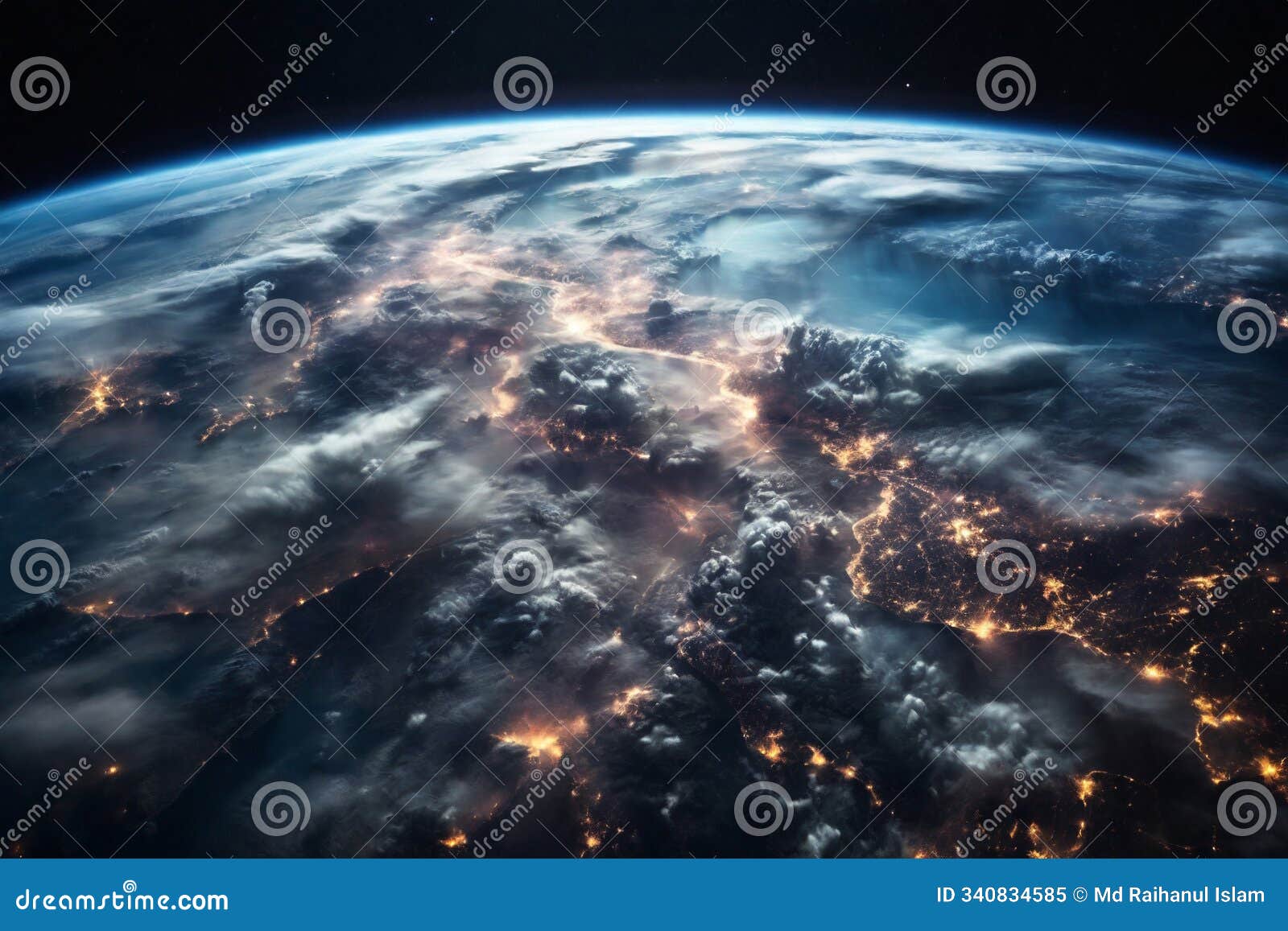 Stunning Panoramic View of Earth from Space: Glowing City Lights and ...