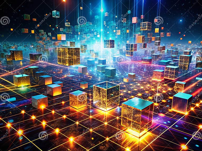 A Stunning Panoramic View of Interconnected Glowing Cubes Visualizing the Future of Data and ...